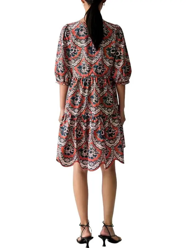 Farm Rio Floral Print Tiered Mini Dress - Orange