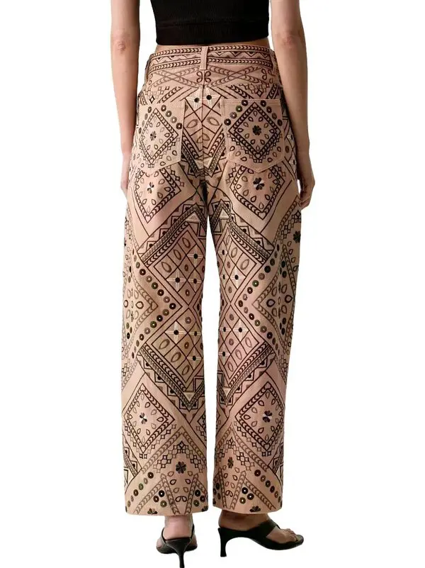 Farm Rio Geometric Embroidered Straight-leg Trousers - Neutrals