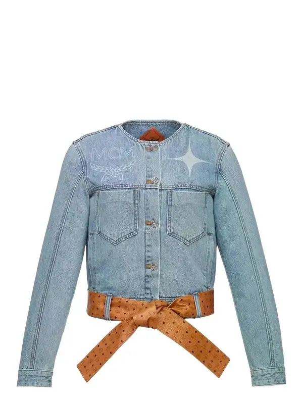 Mcm Logo-print Tie-waist Denim Jacket - Blue