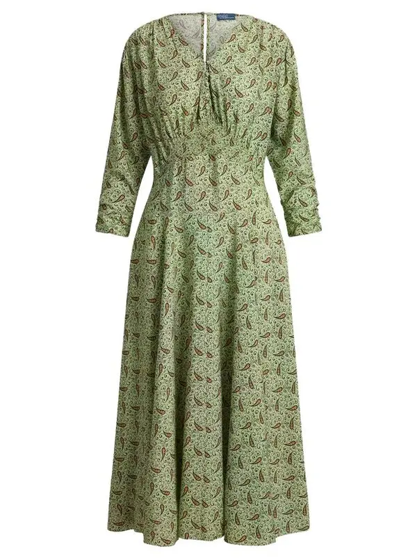 Polo Ralph Lauren Paisley V-neck Midi Dress - Green