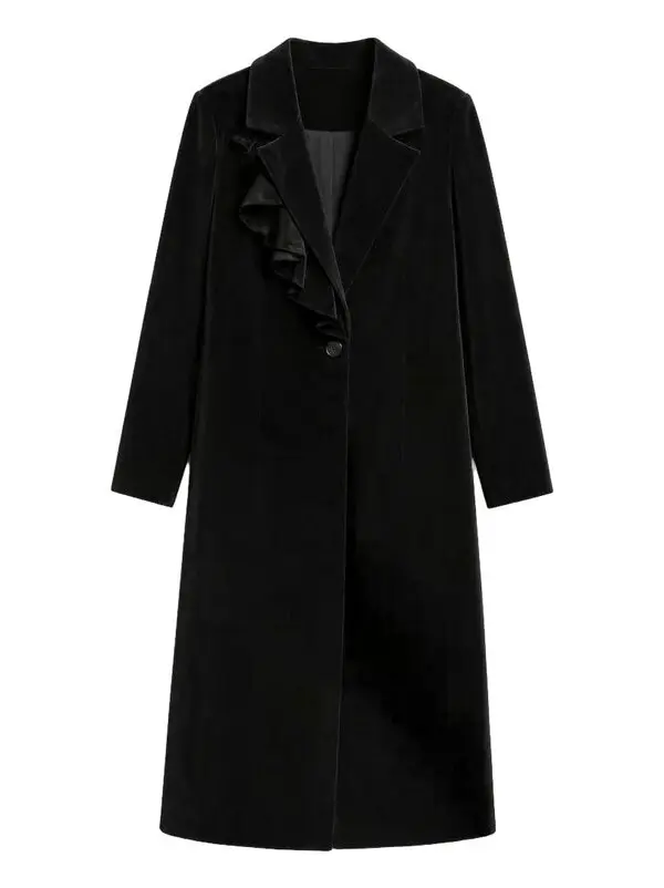 Alice + Olivia Ruffle-trimmed Velvet Coat - Black