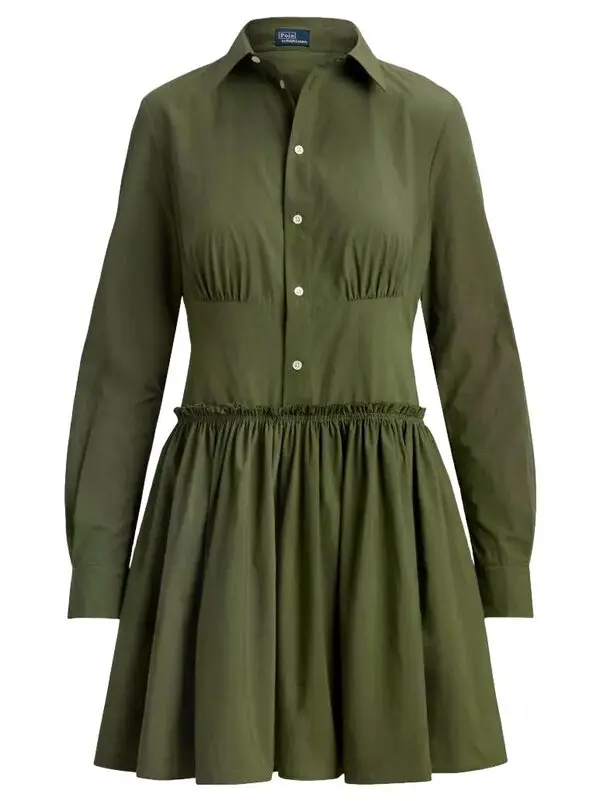 Polo Ralph Lauren Cotton Ruffled Shirt Mini Dress - Green