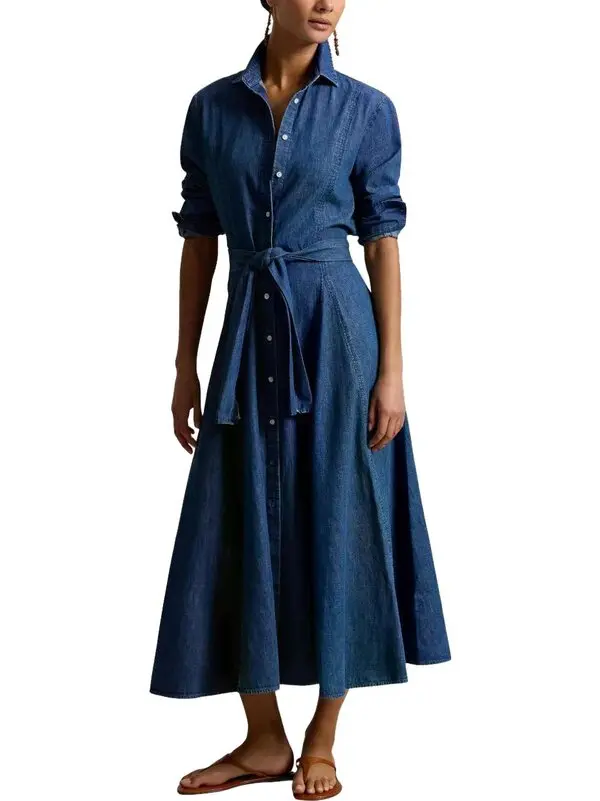Polo Ralph Lauren Tie-belt Midi Shirt Dress - Blue