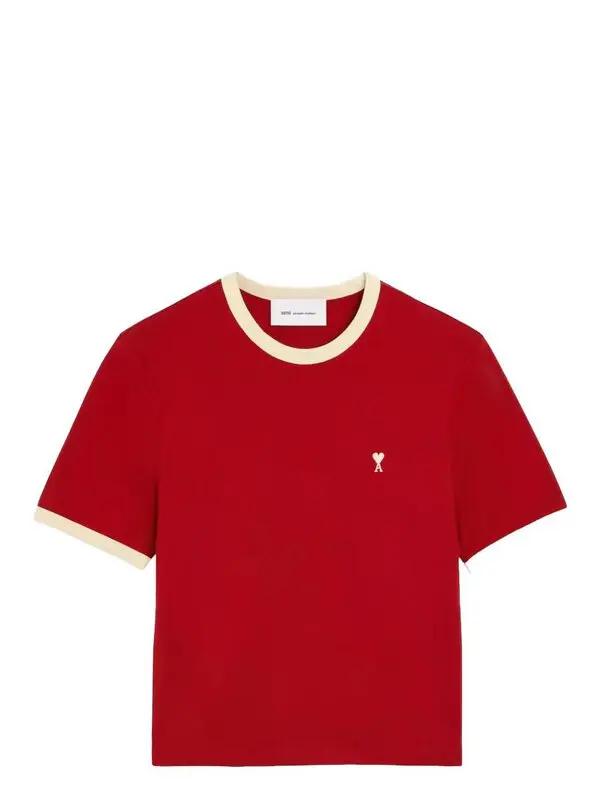 AMI Paris Contrasted Cotton T-shirt With De Coeur - Red