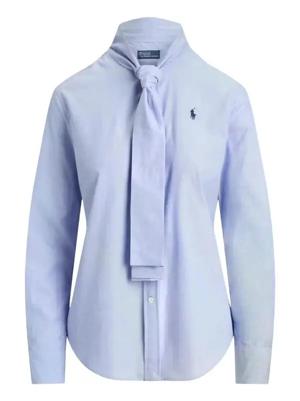 Polo Ralph Lauren Long-sleeve Shirt With Embroidered Logo And Tie Neck - Blue