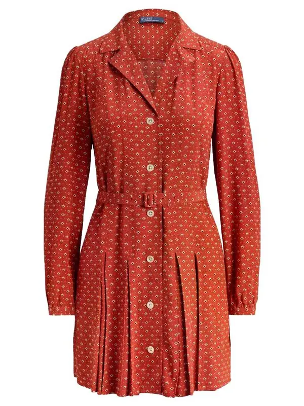 Polo Ralph Lauren Kenna Belted Pleated Dress - Red