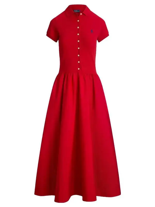Polo Ralph Lauren Cotton Button-detail Midi Dress - Red