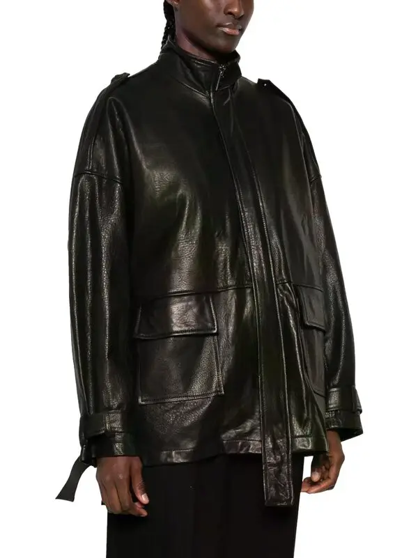 GIORGIO BRATO Leather Epaulette Jacket - Black