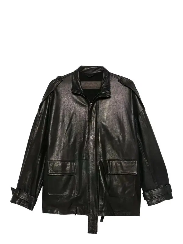 GIORGIO BRATO Leather Epaulette Jacket - Black