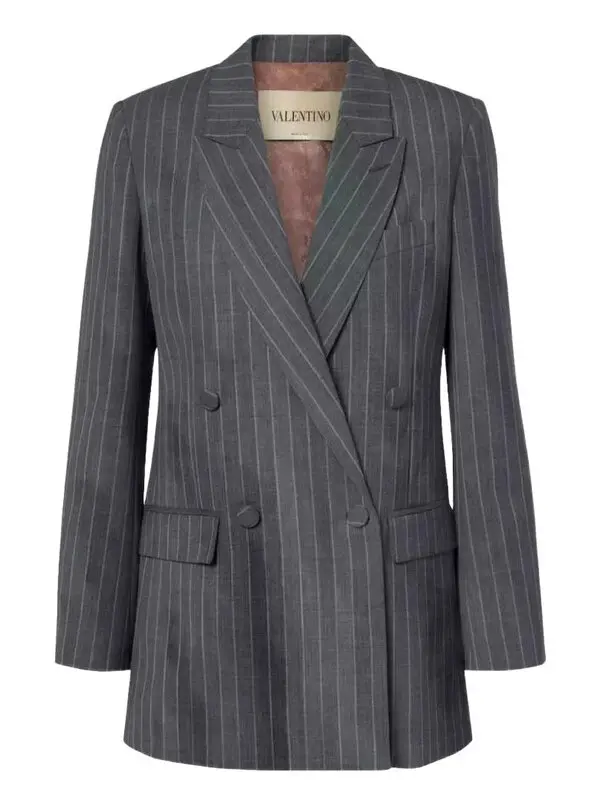 Valentino Garavani Pinstriped Double-breasted Jacket - Grey