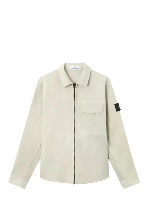 Stone Island Logo-patch Zip-up Shirt - Grey
