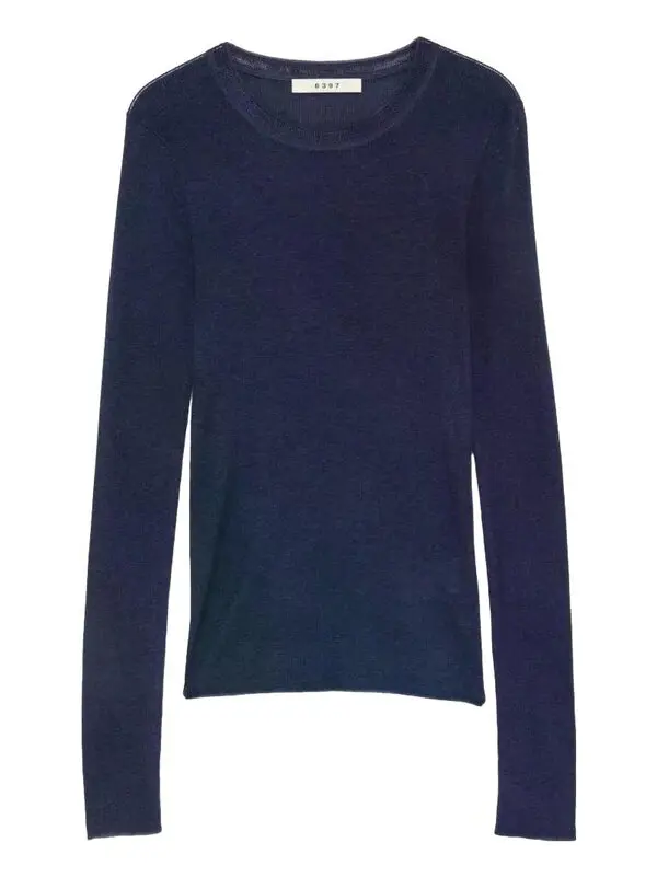 6397 Ribbed Knit Long Sleeve Top - Blue
