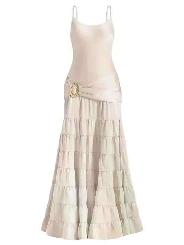 Manière De Voir Tiered Maxi Dress With Sculptural Sash - Neutrals