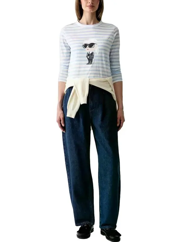Karl Lagerfeld Embroidered Logo Pleated Jeans - Blue