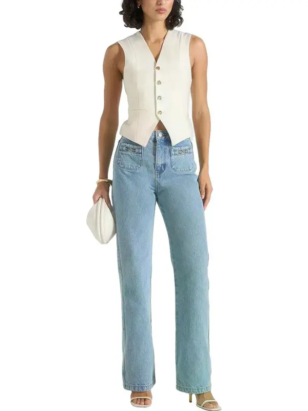 Manière De Voir Frida Eiffel-detail Straight Leg Denim Jeans - Blue