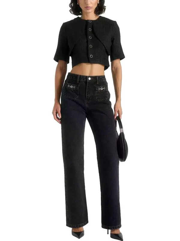 Manière De Voir Frida Eiffel Detail Straight Leg Jeans - Black