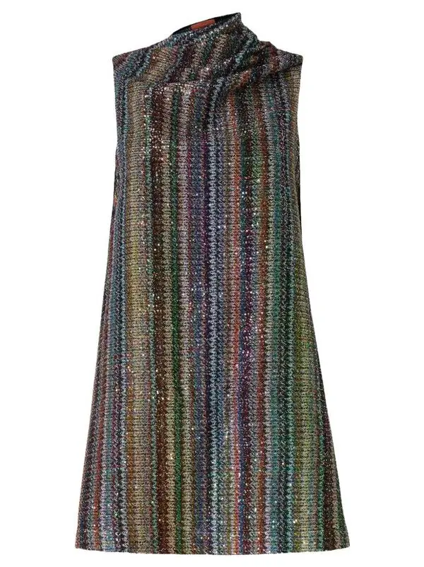 Missoni Sequin-embellished Zigzag Pattern High Neck Dress - Blue