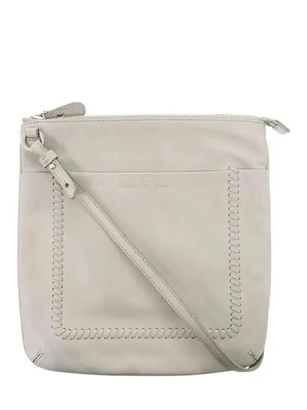 FERRAGAMO Leather Whipstitch Crossbody Bag - Grey
