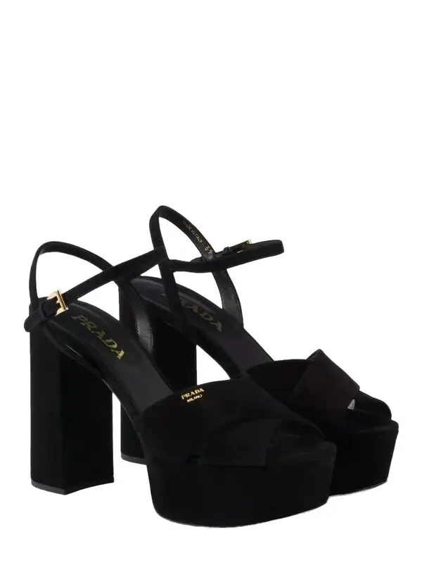 Prada Suede Platform Sandals With Column Heel - Black