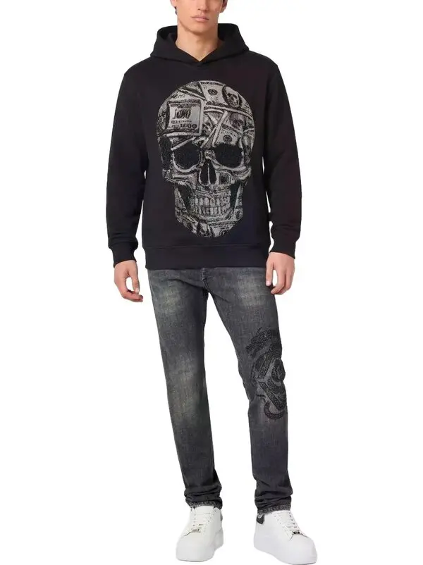 Philipp Plein Crystal-embellished Skull Hoodie - Black