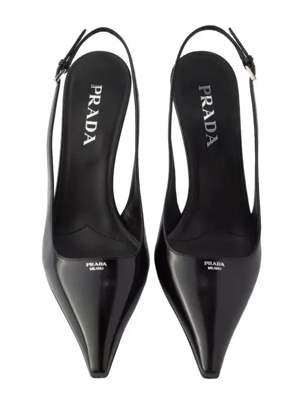 Prada Brushed Leather Slingback Pumps - Black