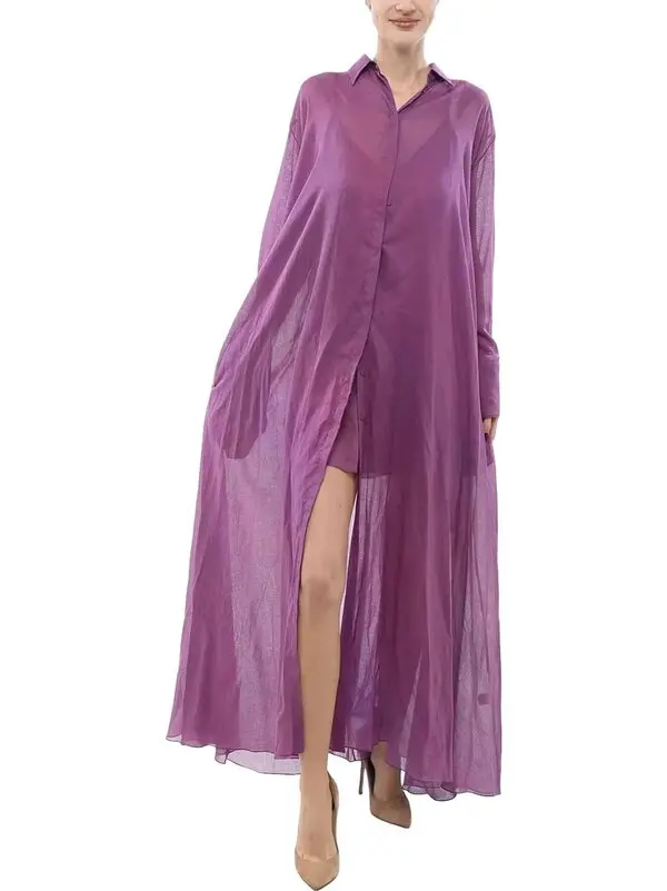 SUPER BLOND Sheer Button-up Maxi Dress - Purple