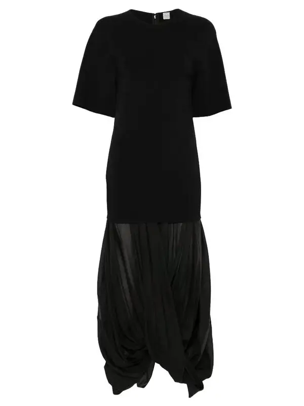 TOTEME Short Sleeve Crew Neck Midi Dress - Black