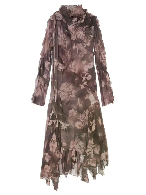 DIESEL® Asymmetric Floral Chiffon And Silk-crepe Midi Dress - Brown