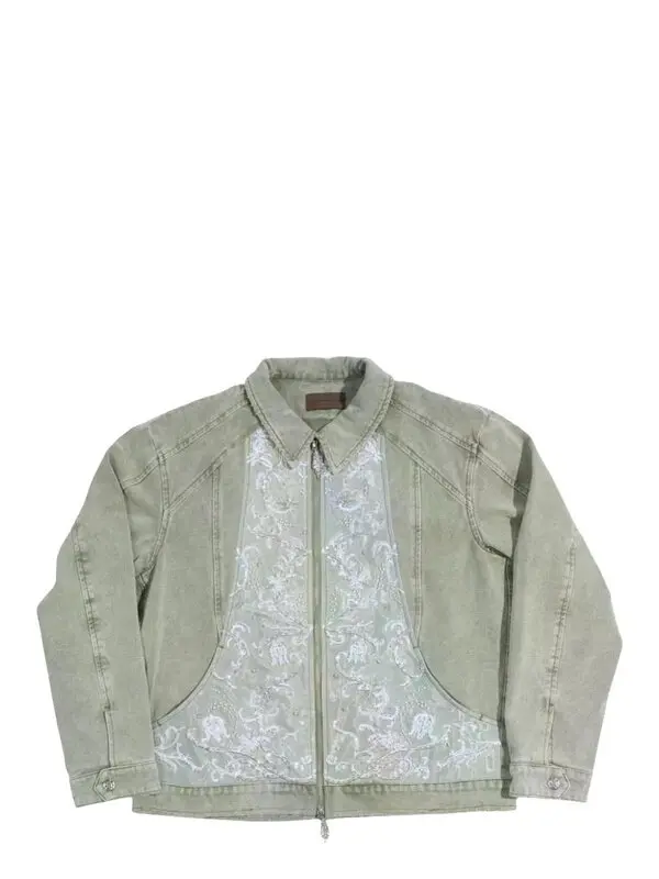 BIRTH OF ROYAL CHILD Beaded Embroidery Zip-up Jacket - Green