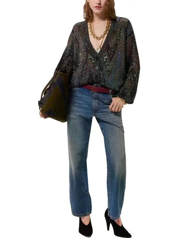 Missoni Sequin Embellished Zigzag Knit Cardigan - Grey