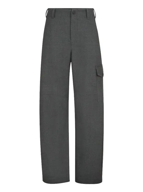 Brunello Cucinelli Virgin Wool Twill Cargo Barrel Trousers With Monili Embellishment - Grey