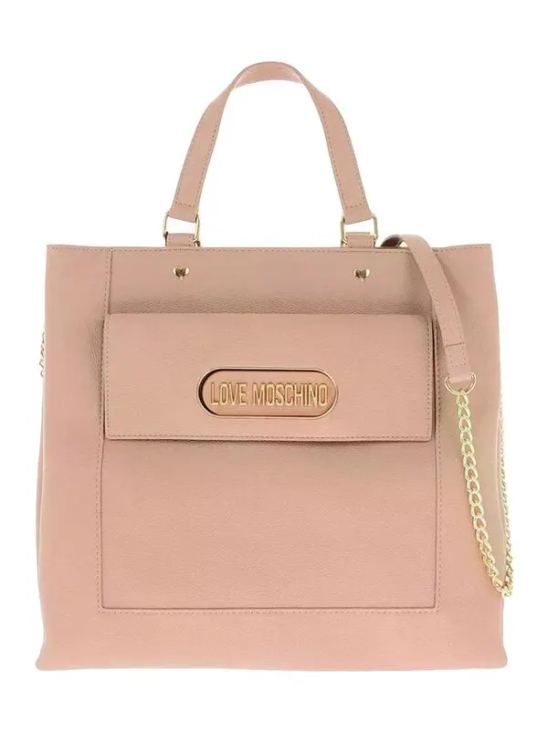 Moschino Logo Plaque Tote Bag - Neutrals