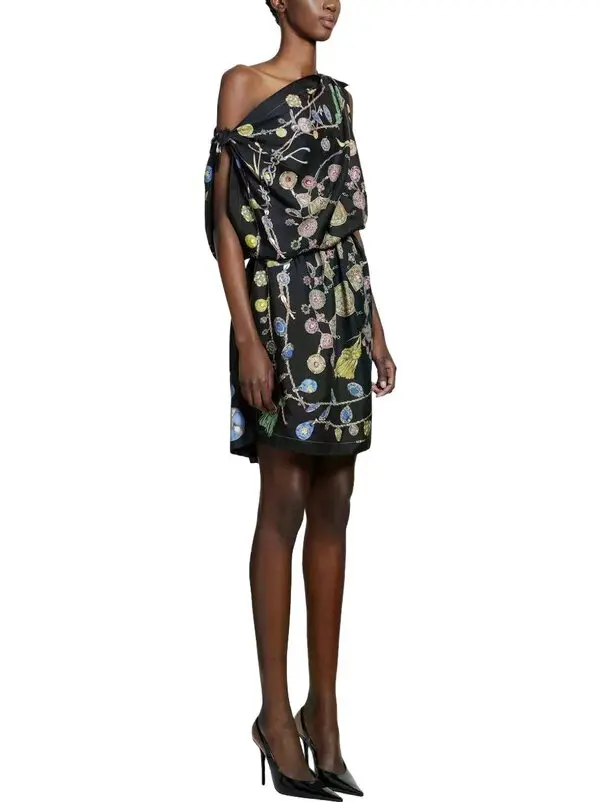Versace One-shoulder Jewellery Print Mini Dress - Black