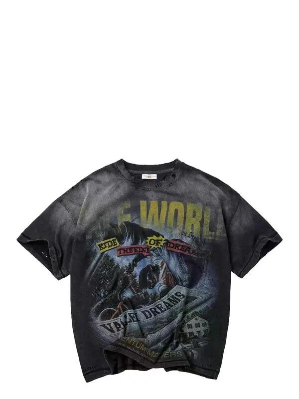 VALE FOREVER Graphic-print Distressed T-shirt - Black