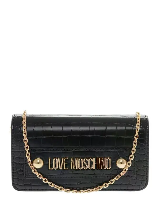 Moschino Crocodile-effect Logo-embellished Shoulder Bag - Black