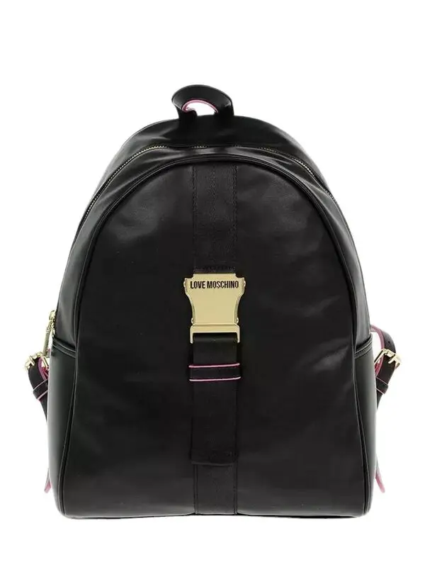 Moschino Faux Leather Backpack With Buckle Detail - Black