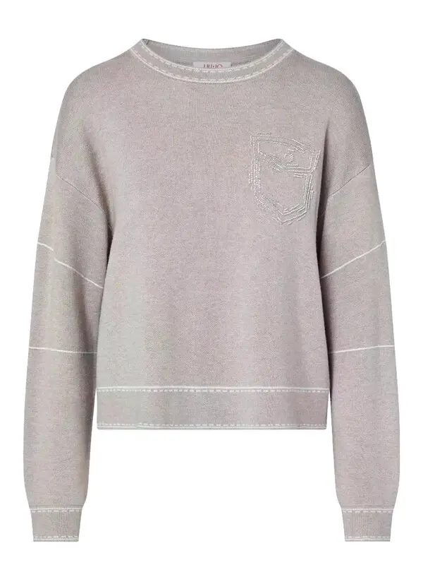 Liu Jo Sweater With Contrast Stitching And Jewel Embellishments - Neutrals