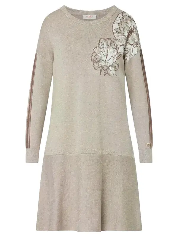 Liu Jo Jacquard Knit Dress With Floral Detail - Neutrals