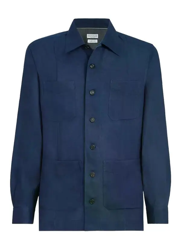 Brunello Cucinelli Linen Easy Fit Guayabera - Blue