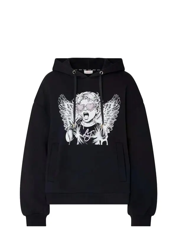 Liu Jo Graphic Print Hooded Sweatshirt - Black