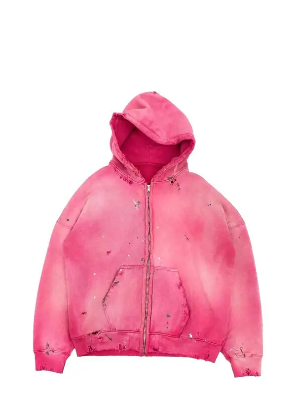 MOOJI MOOJI Distressed Paint-splatter Hoodie - Pink