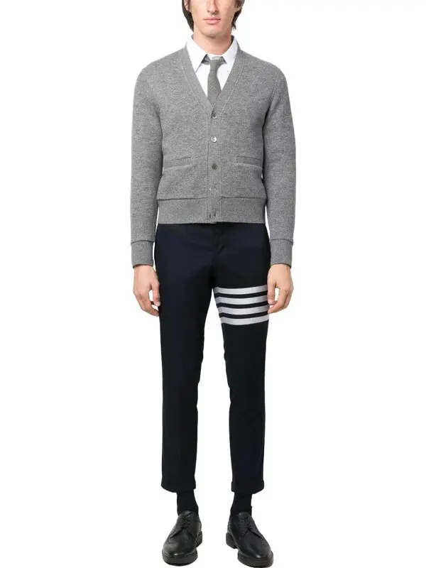 Thom Browne Cashmere Waffle Knit V-neck Cardigan - Grey
