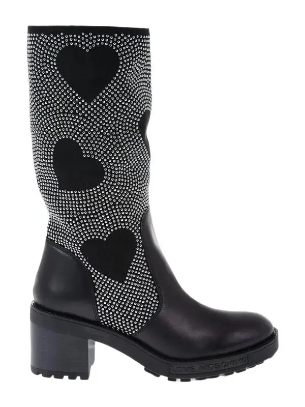Moschino Embellished Heart Pattern Boots - Black