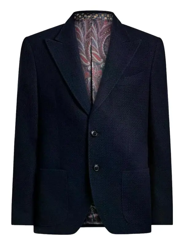 Etro Single-breasted Knit Cashmere And Wool Jacket - Blue