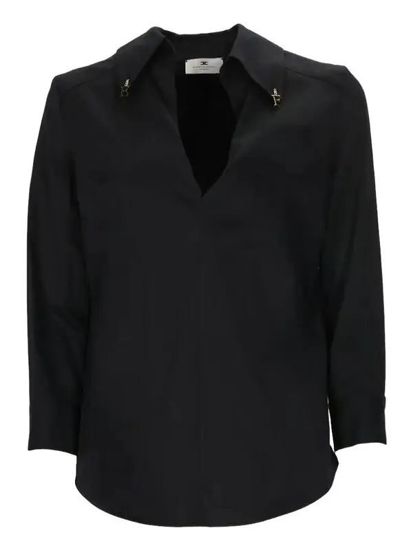 Elisabetta Franchi Logo Charm V-neck Blouse - Black