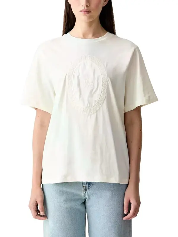 Stine Goya Broderie-anglaise Trim T-shirt - Neutrals