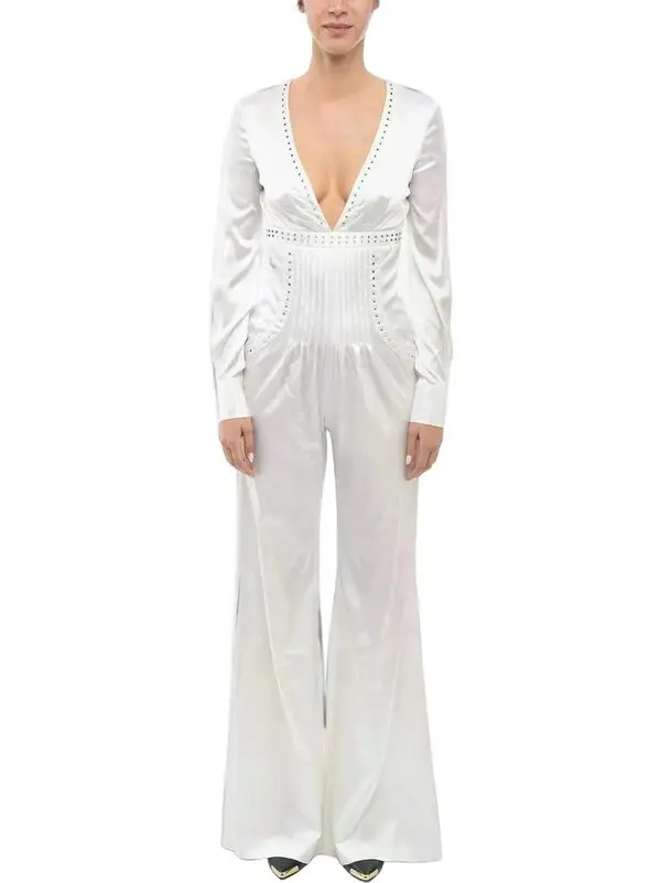 Philipp Plein Stud-embellished Satin Jumpsuit - White