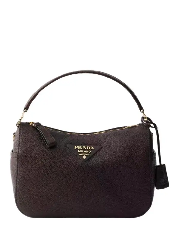Prada Small Textured Leather Bag With Logo - Brown