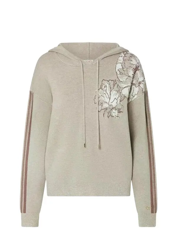 Liu Jo Jacquard Hoodie With Floral Detail - Neutrals