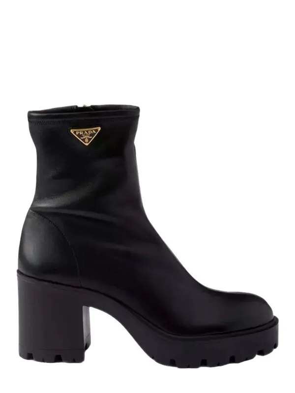 Prada Stretch-nappa Leather Ankle Boots With Enamelled Triangle Logo - Black